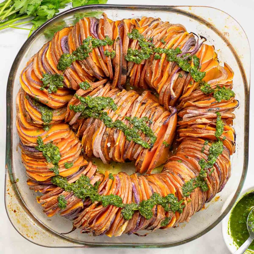 Roasted Sweet Potato Tian with Parsley Salsa Verde | Babaganosh