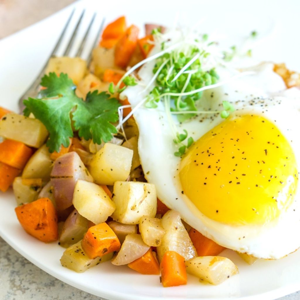 Vegetable Hash with Fried Egg | Babaganosh