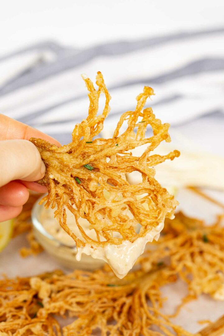 Fried Enoki Mushrooms with Chili Aioli | Babaganosh