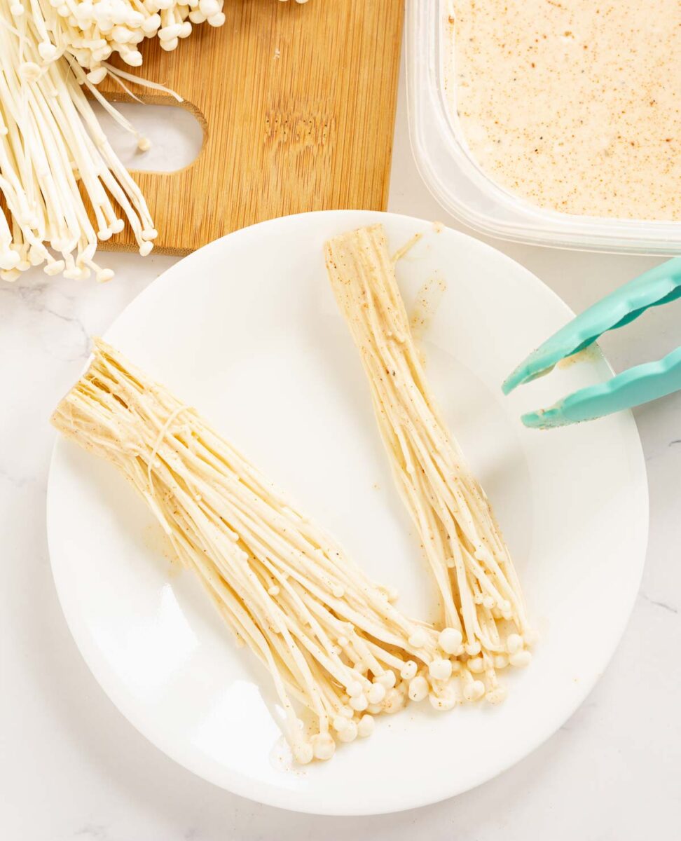 Fried Enoki Mushrooms with Chili Aioli | Babaganosh