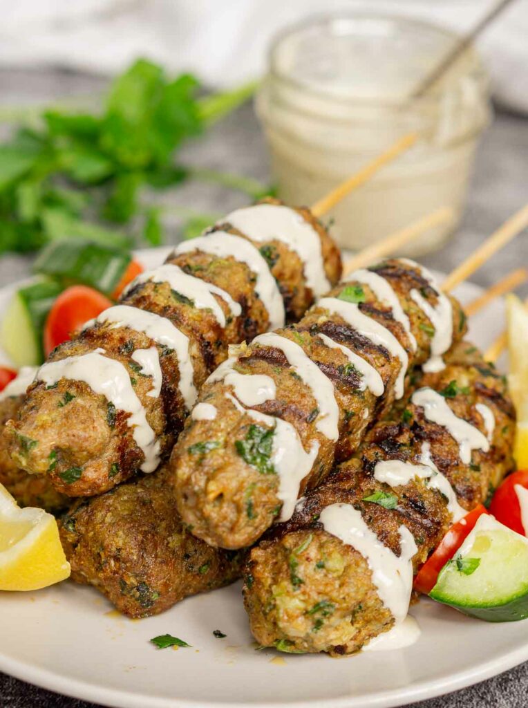 Pork Kofta Kebabs with Tahini Sauce | Babaganosh