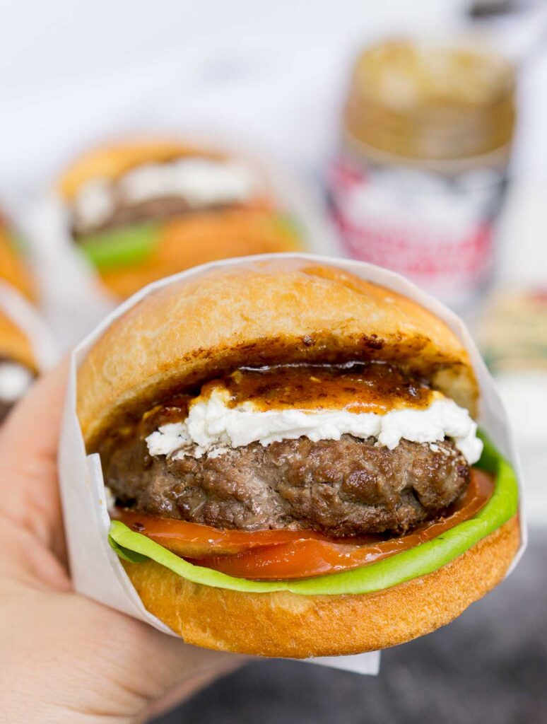 Goat Cheese Burgers with Bacon Jam | Babaganosh